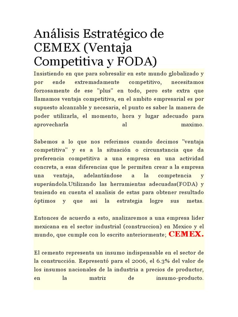 Análisis de la ventaja competitiva y estrategia de crecimiento internacional de CEMEX a través ...