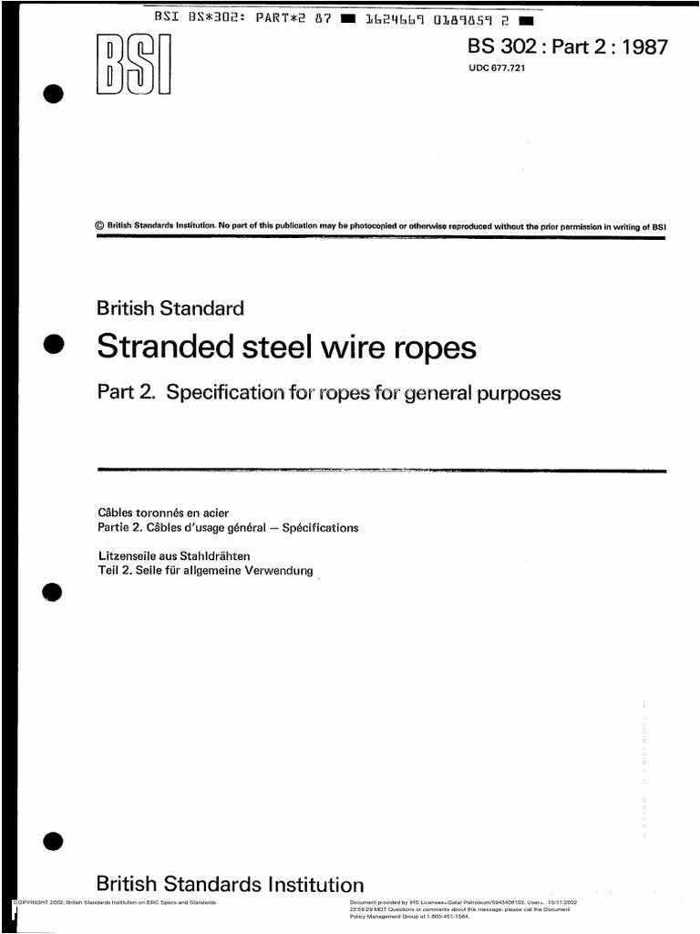 Bs 302-Part2-1987 (Steel Wire Ropes-Specification For Ropes F | PDF ...