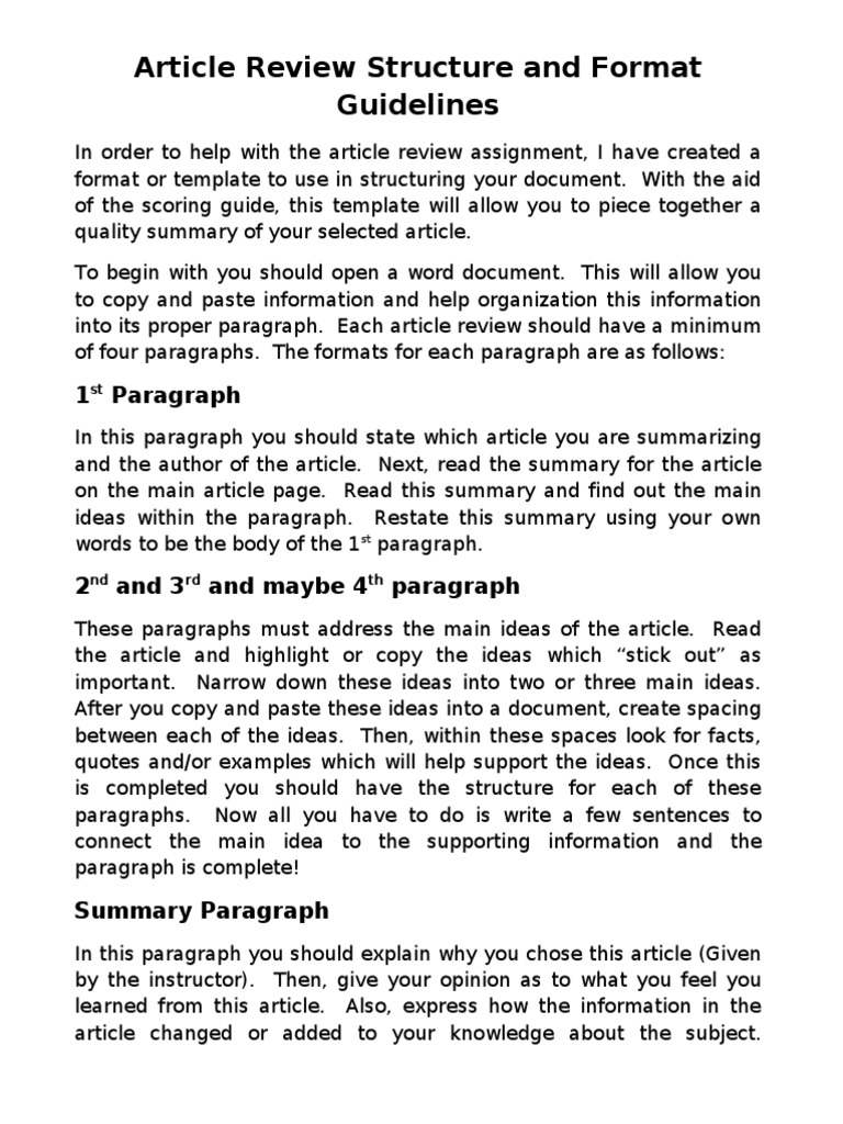 Article Review Structure and Format | PDF | Paragraph | Human Communication