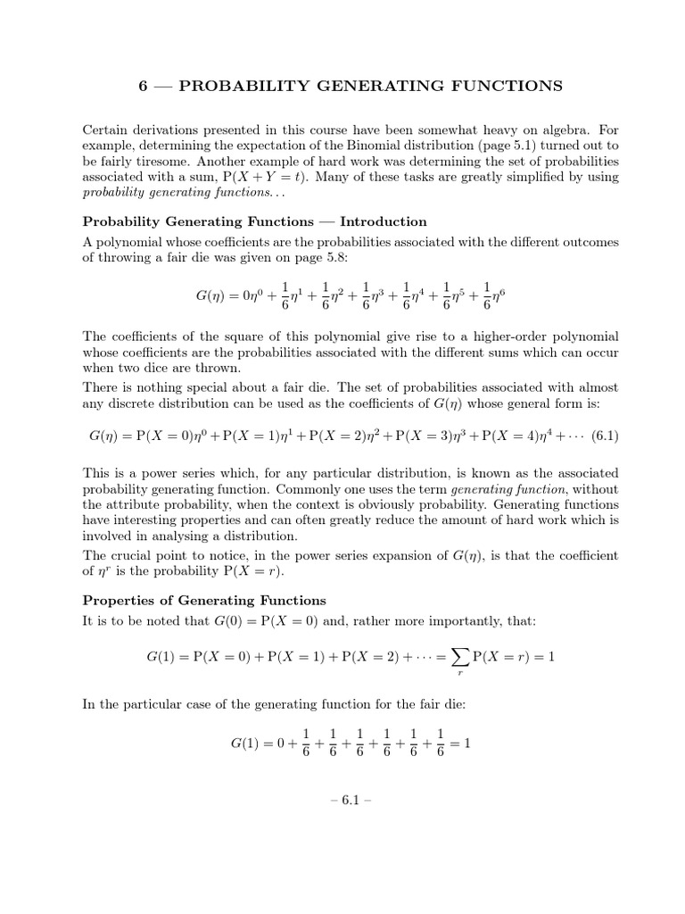 6 - Probability Generating Functions | PDF | Expected Value | Probability Distribution