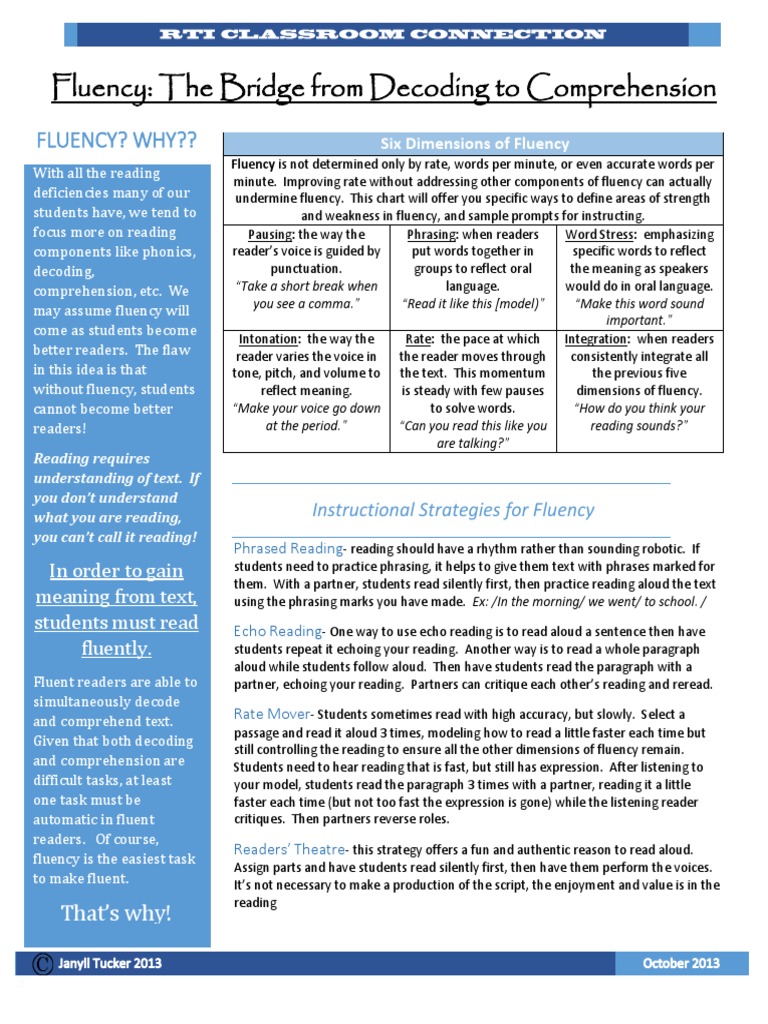 RTI Classroom Connection - Fluency | PDF | Reading (Process) | Reading ...