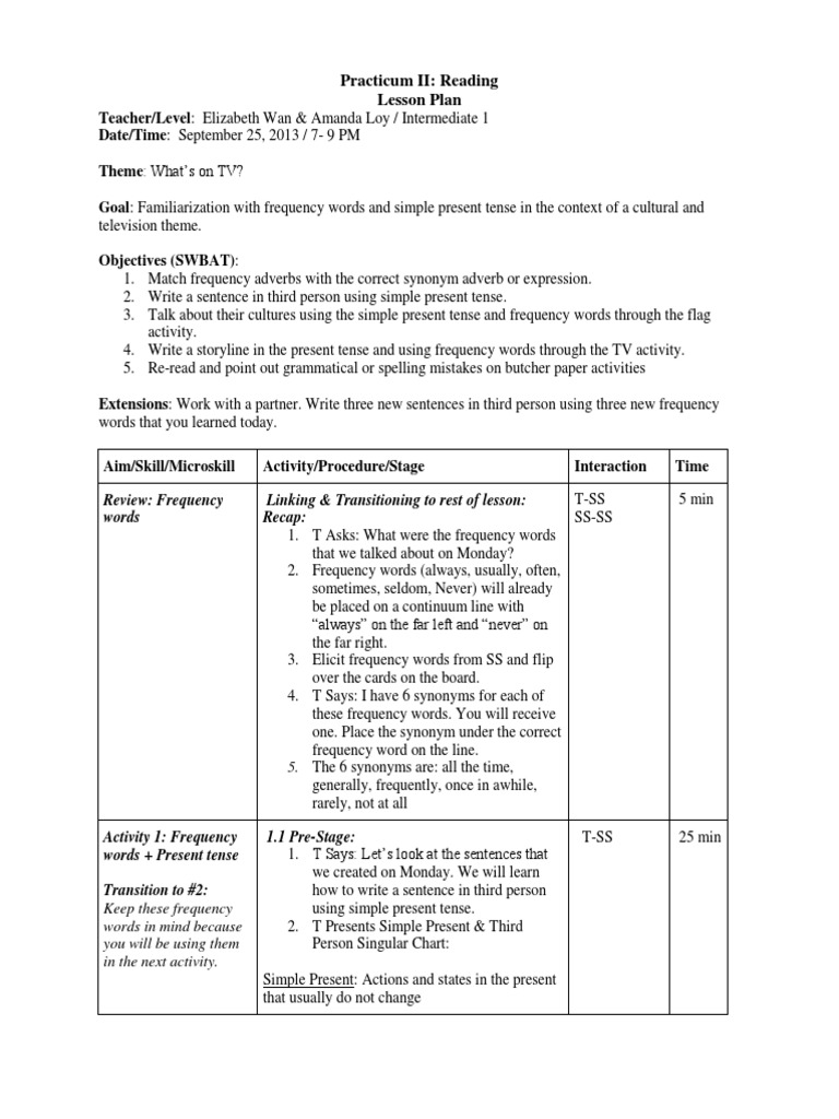 Cep I1 Lesson Plan Best 1 | PDF | Lesson Plan | Language Mechanics