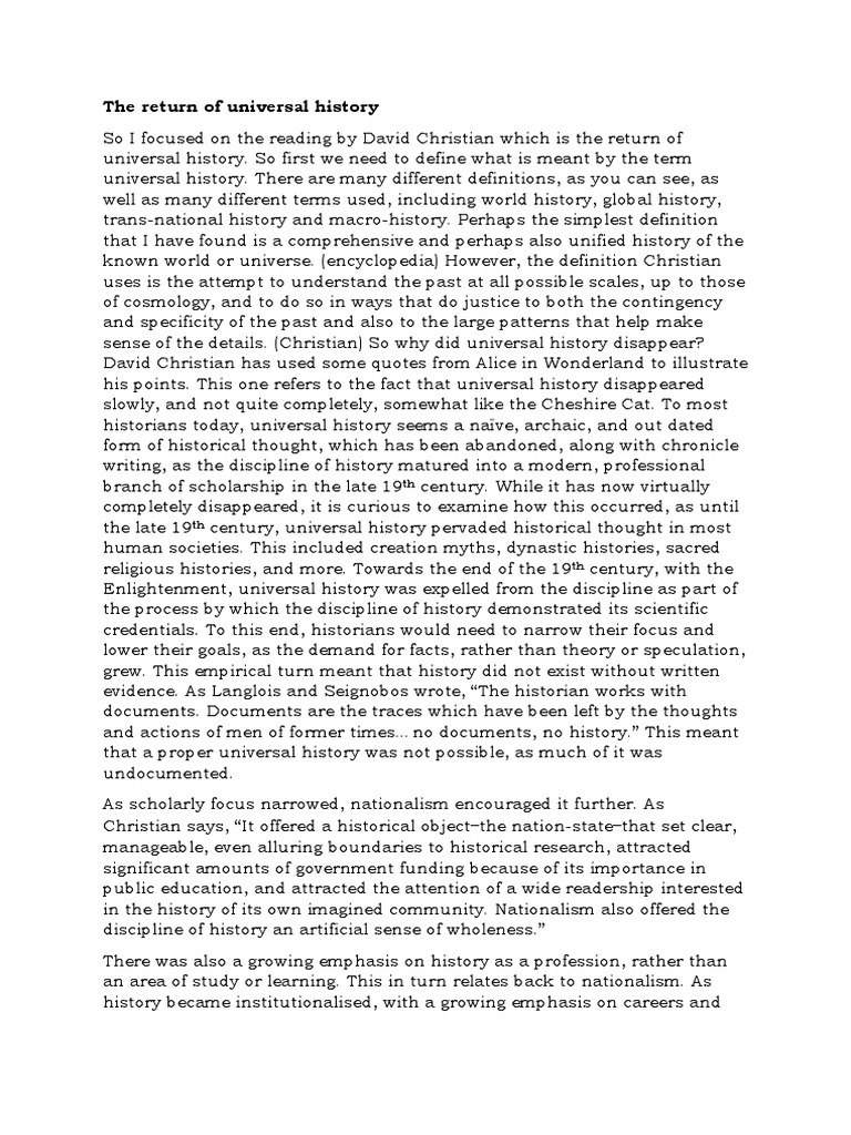 The Return of Universal History | PDF | Historian | World History