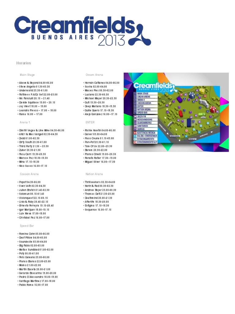 Creamfields Ba 2013 - Horarios | PDF | Cooking, Food & Wine | Art
