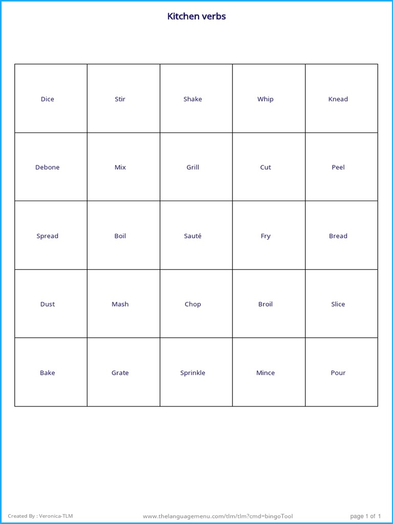 Kitchen Verbs Bingo Set PDF | PDF