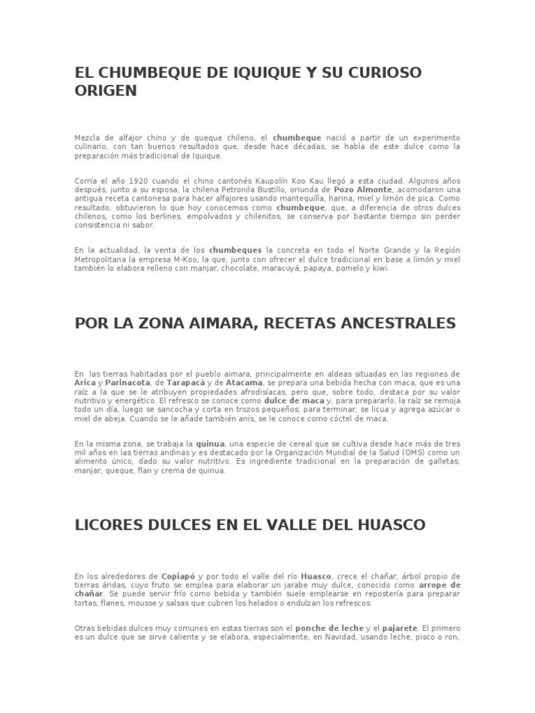 El Chumbeque de Iquique y Su Curioso Origen | PDF | Preparación de ...