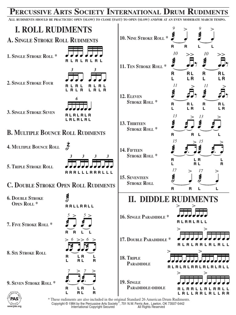 Percussive Arts Society International Drum Rudiments PDF | PDF | Rhythm ...