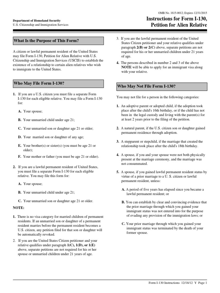 I-130 Petition Instructions Guide | PDF | Citizenship Of The United ...