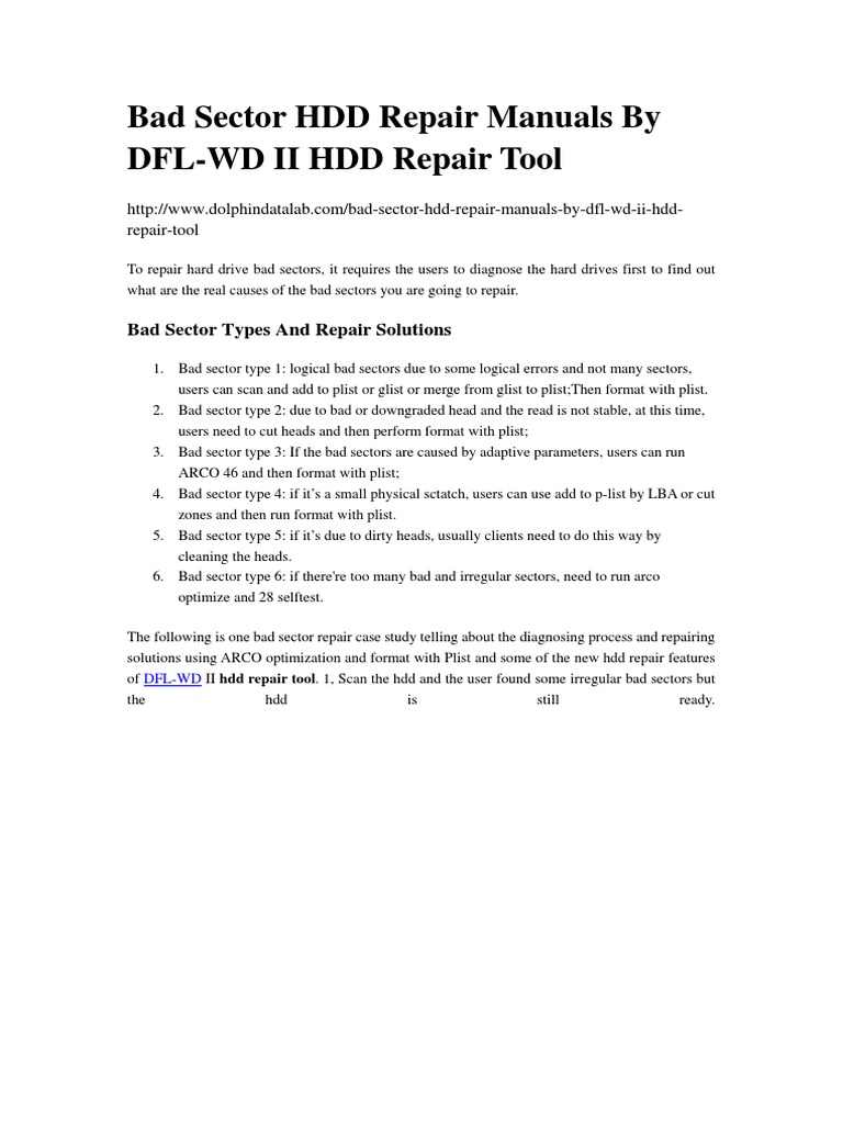 Bad Sector HDD Repair Manuals by DFL-WD II HDD Repair Tool PDF | PDF ...