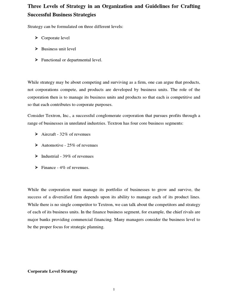 Three Levels of Strategy in An Organization and Guidelines For Crafting ...