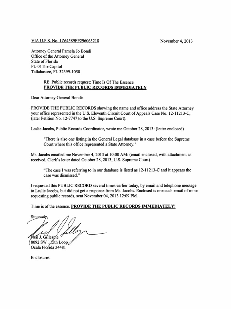 Records Request To Attorney General Bondi, Records, Nov-04-2013 PDF ...