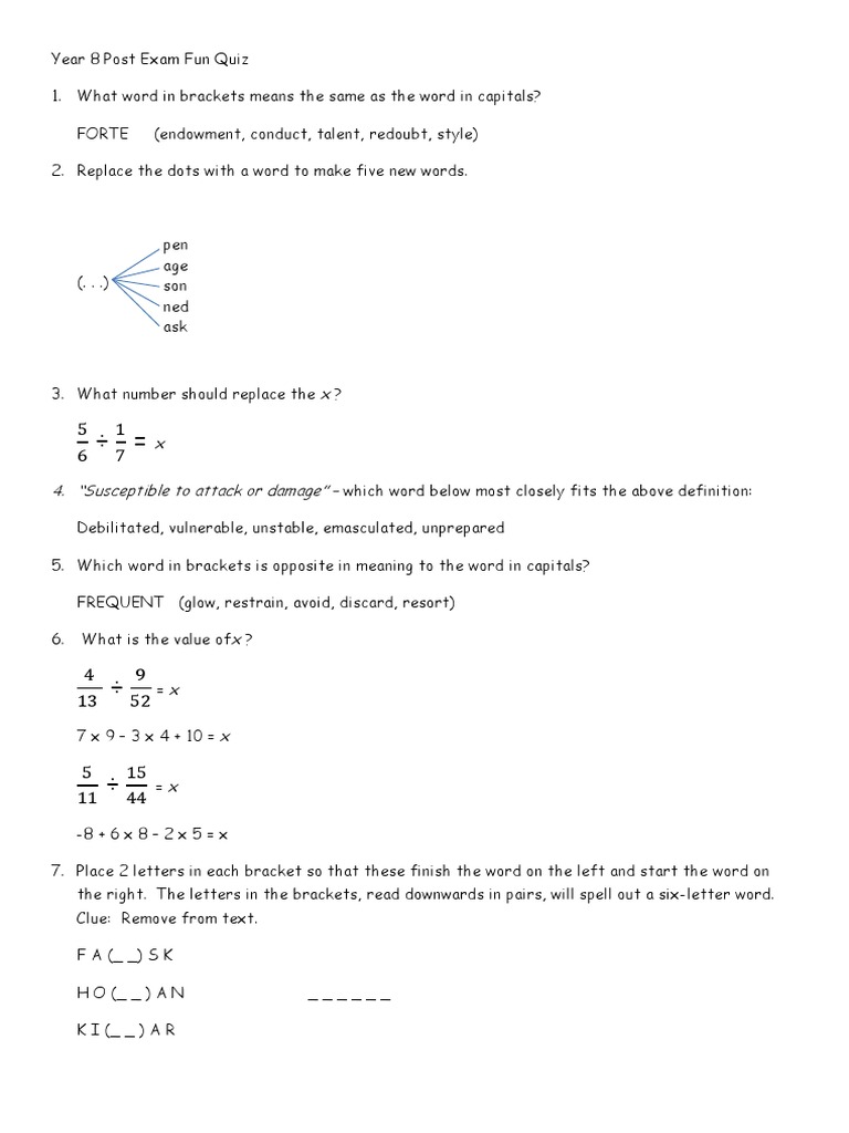 Year 8 Fun Quiz and Riddles | PDF | Nature
