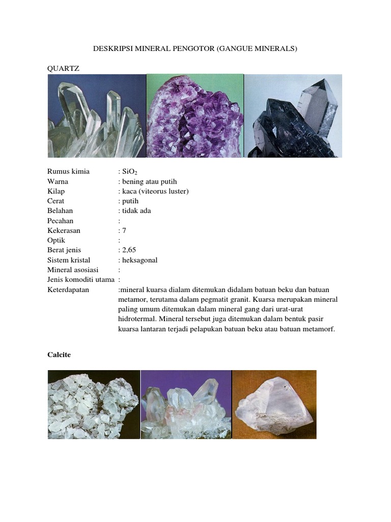 Deskripsi Mineral Pengotor dan Kuarsa | PDF