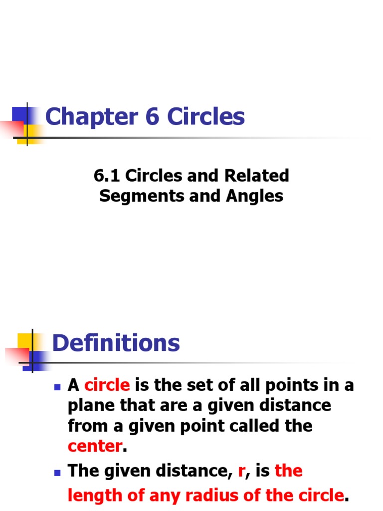 6.1 Circle and Related Segments and Angles | PDF | Circle | Angle