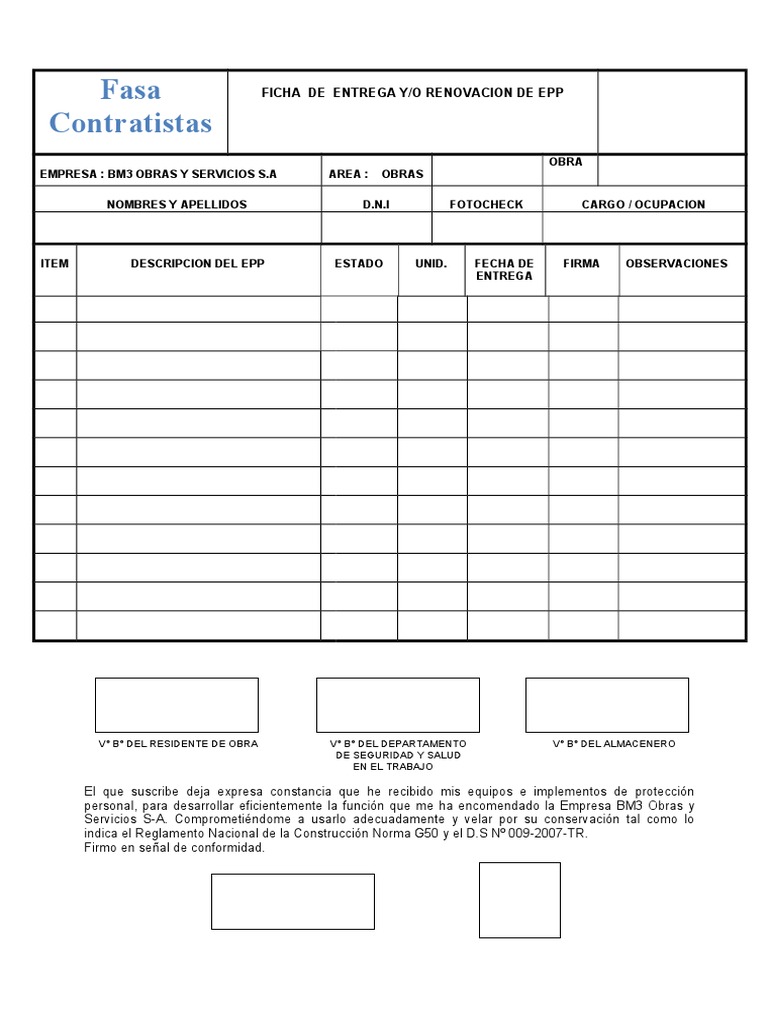 Ficha de Entrega o Renovacion de Epp | PDF