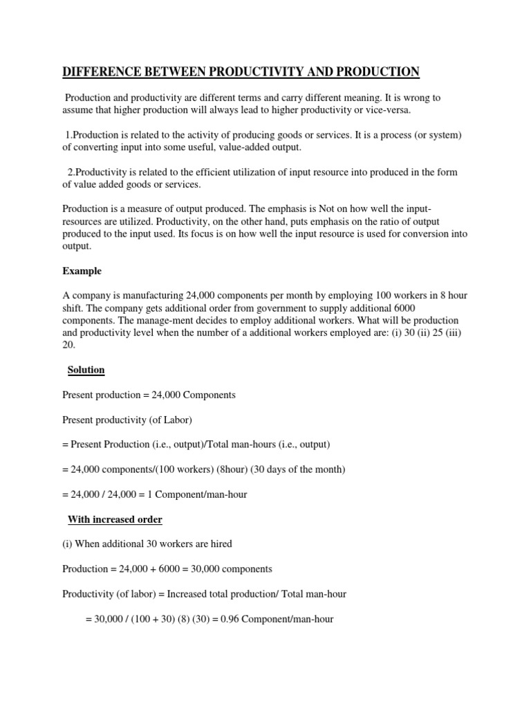 Difference Between Productivity and Production | PDF | Output ...
