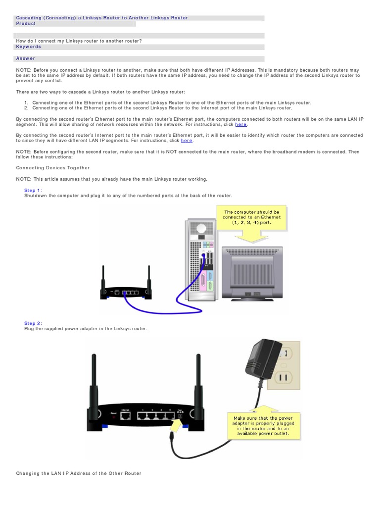 Cascading Connecting A Linksys Router To Another Linksys Router Pdf Router Computing