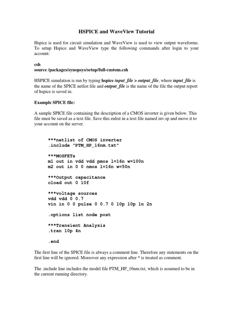 HSPICE Tutorial | PDF | Spice | Cmos