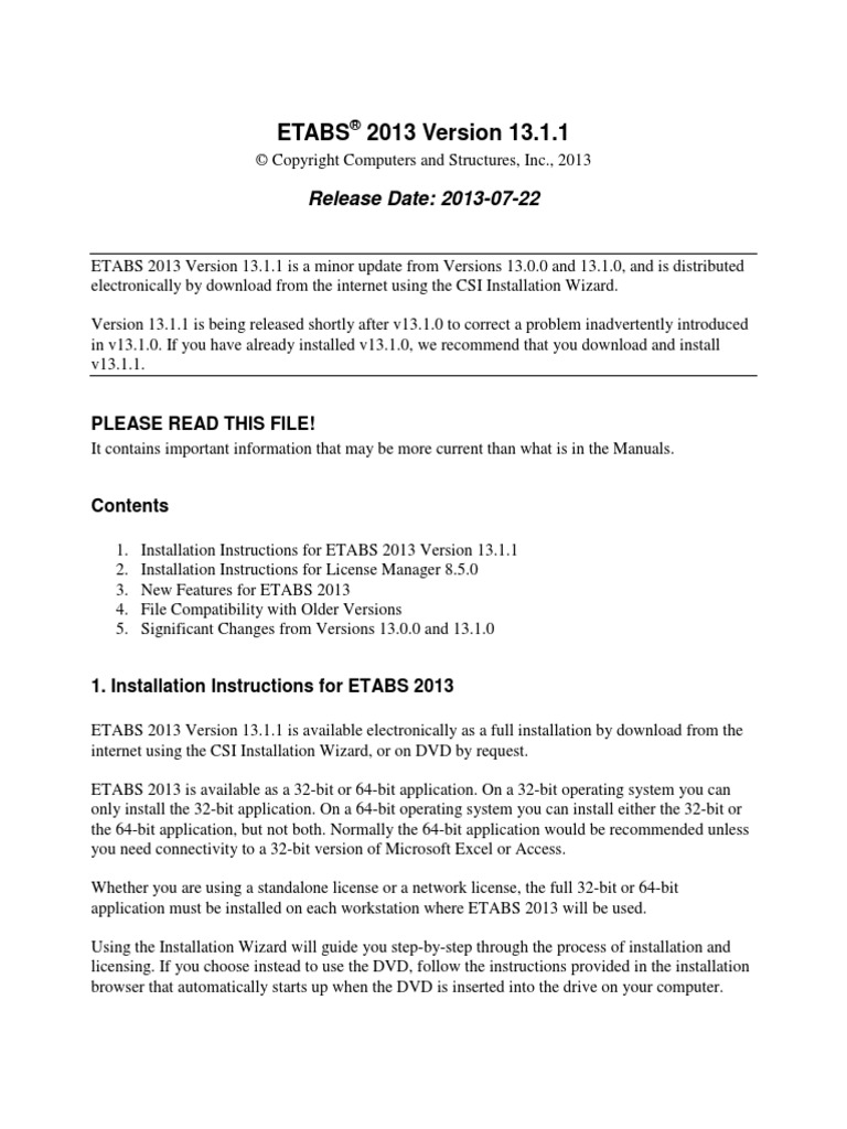 ReadMe CSI Etabs 2013 | PDF | Microsoft Windows | Command Line Interface
