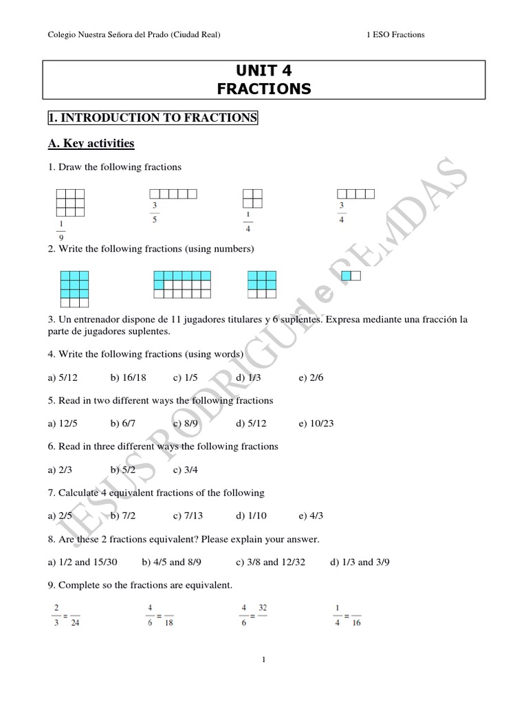 Fraction Exercises for 1 ESO Students | PDF | Fraction (Mathematics ...