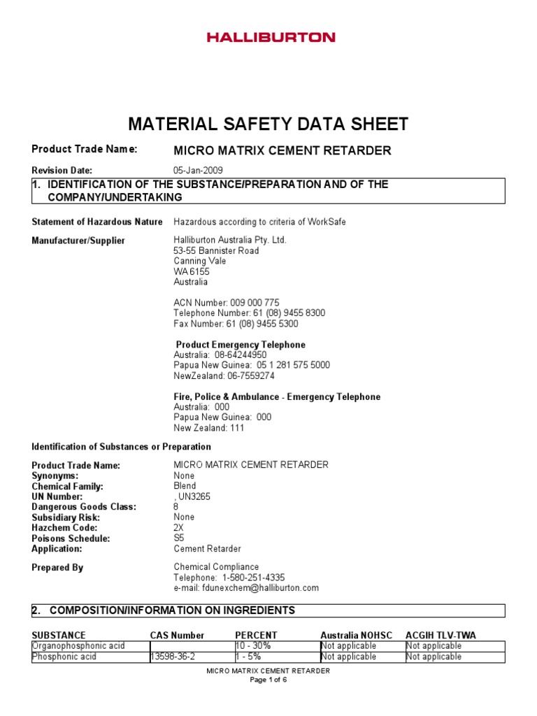Safety Guide for Cement Retarder | PDF | Toxicity | Personal Protective ...