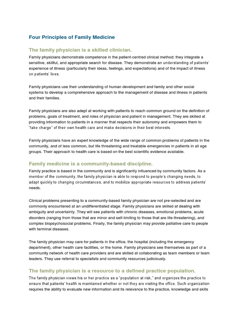 Four Principles of Family Medicine | PDF | Family Medicine | Physician