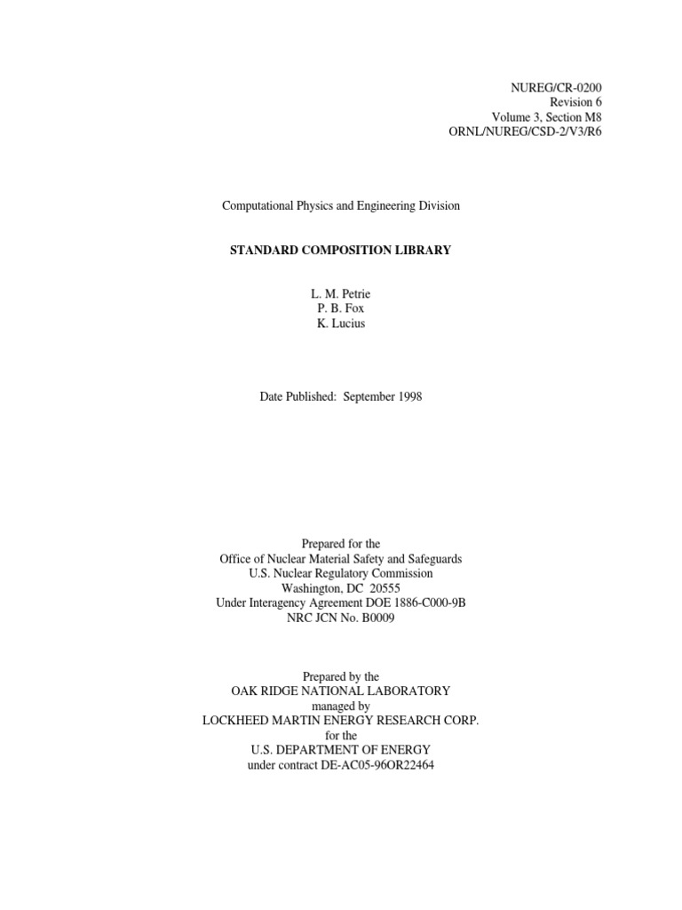 Nureg/Cr-0200 Revision 6 Volume 3, Section m8 Ornl/Nureg/Csd-2/v3/r6 ...