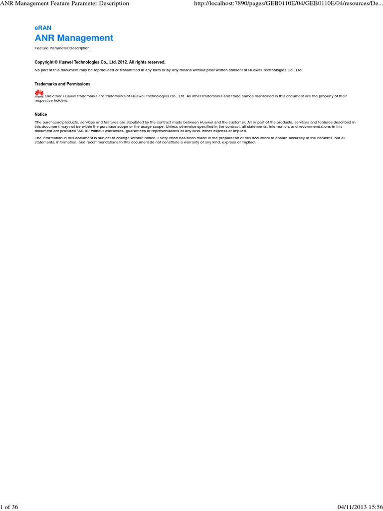 ANR Feature Huawei | PDF | Mobile Technology | Telecommunications