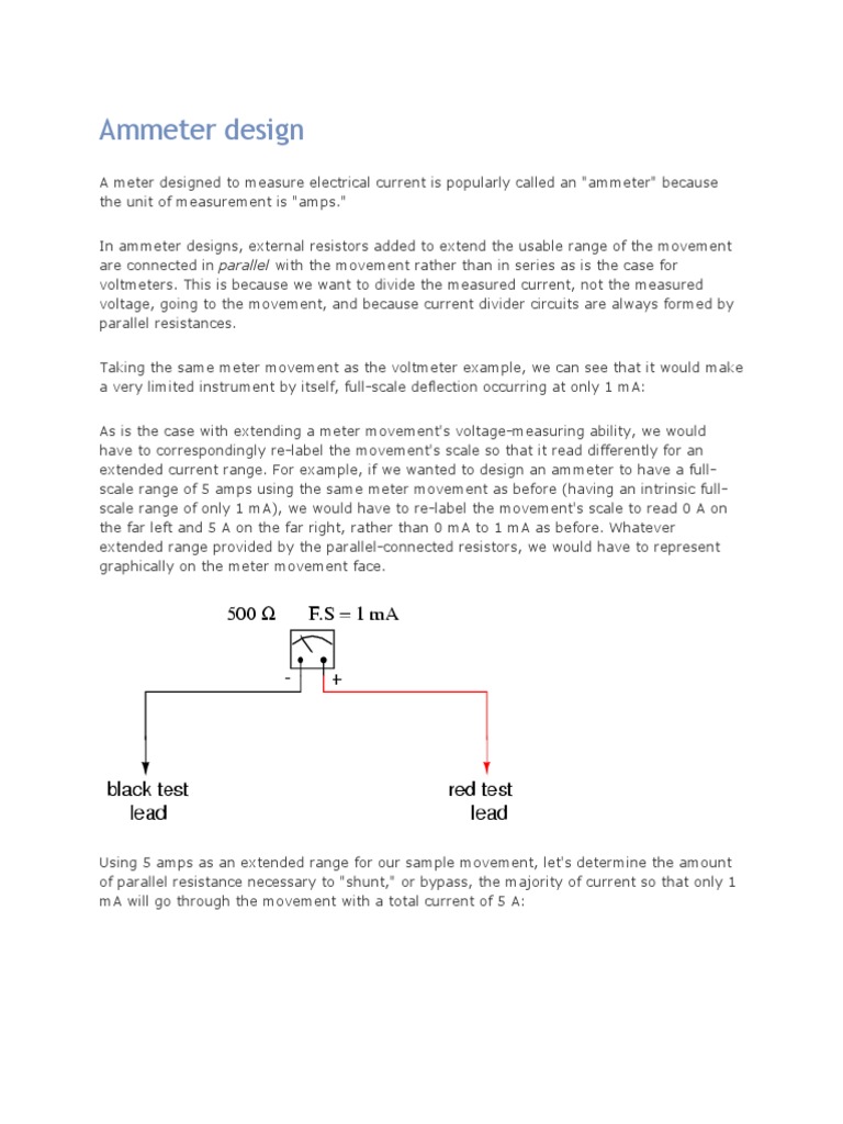 Ammeter Design | PDF | Resistor | Series And Parallel Circuits