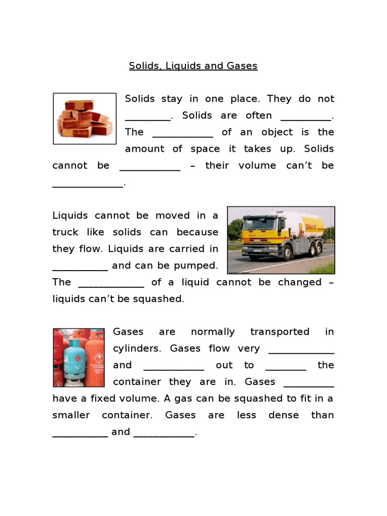 Solids Liquids and Gases Worksheet | PDF | Liquids | Volume