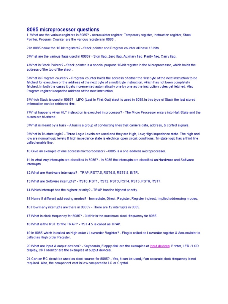 8085 Microprocessor Q&A Guide | PDF | Computer Data Storage | Central Processing Unit