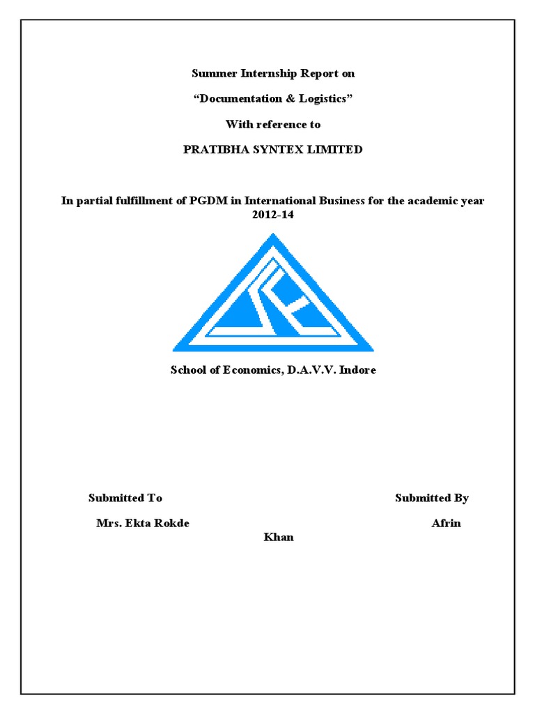 Summer Internship Report On Pratibha | PDF | Services (Economics) | Industries