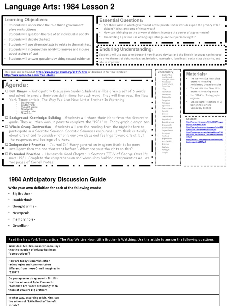 La - Literature - 1984 Lesson 2 | PDF