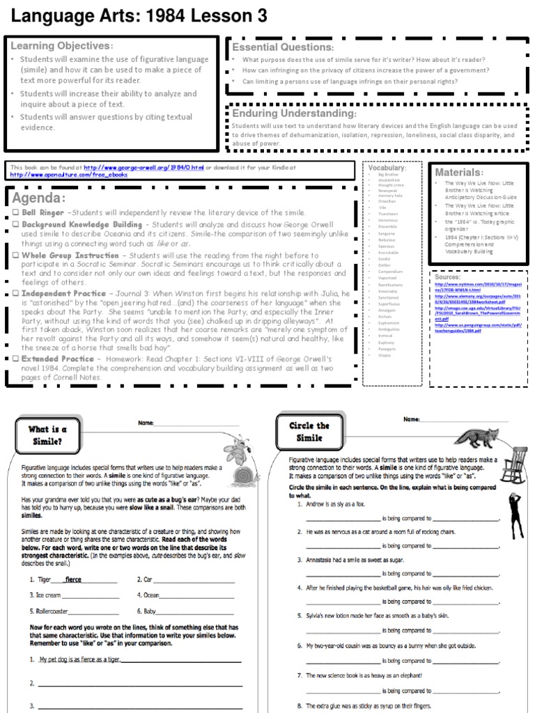 La - Literature - 1984 Lesson 3 | PDF | Reading Comprehension
