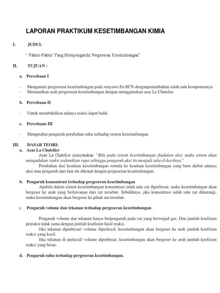 Laporan Praktikum Kesetimbangan Kimia1 | PDF