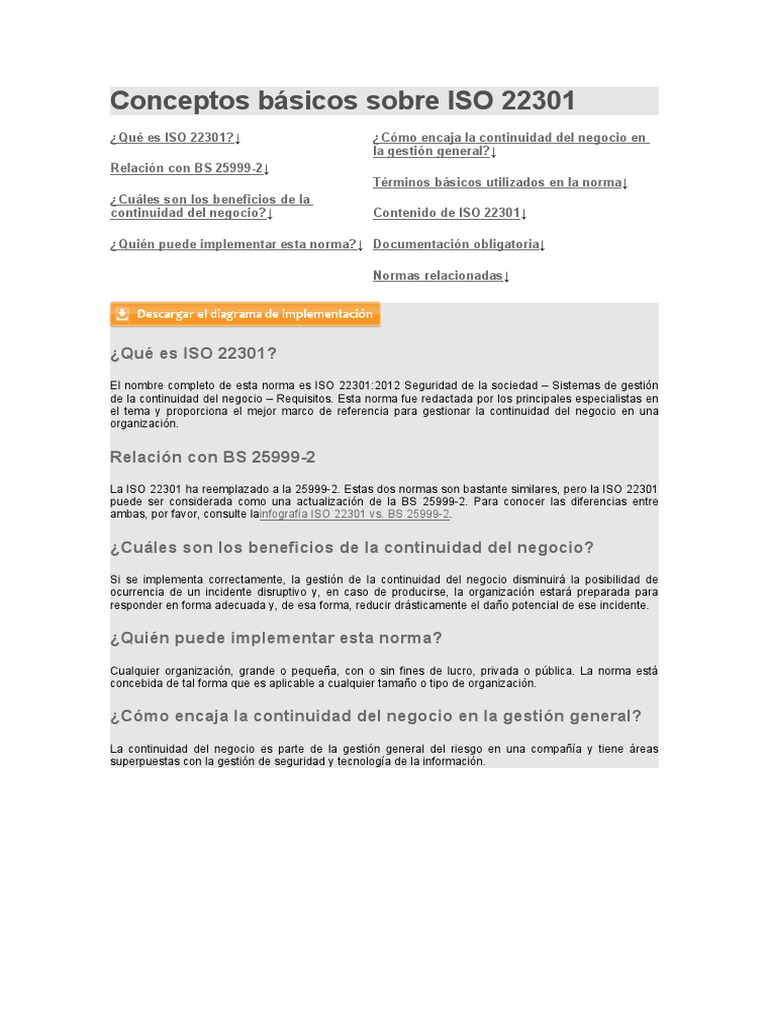 Conceptos Básicos Sobre ISO 22301 | PDF | Continuidad del negocio | Business