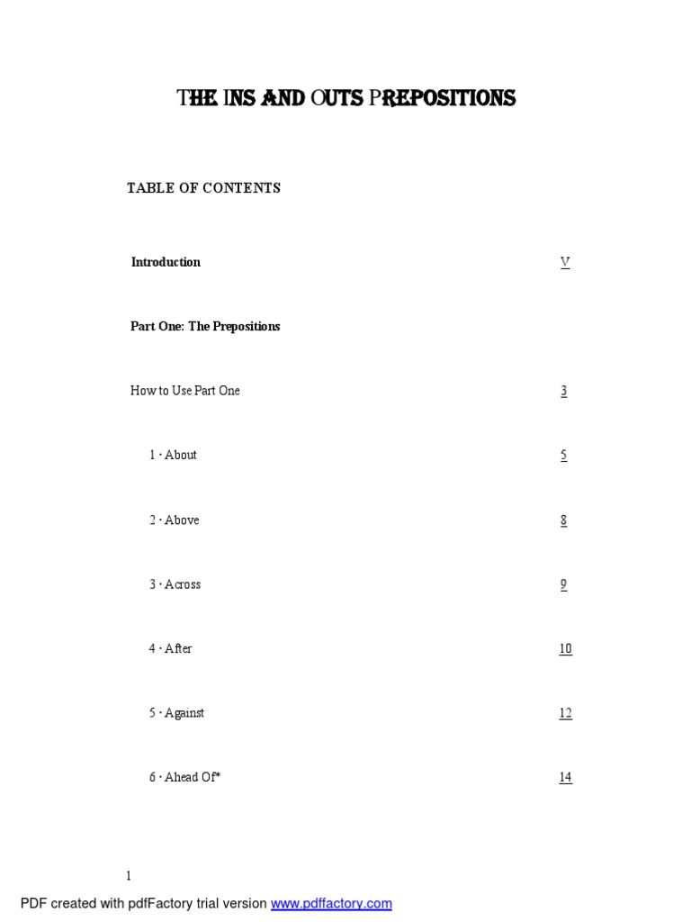 Ins and Outs of Prepositions | PDF | Preposition And Postposition ...