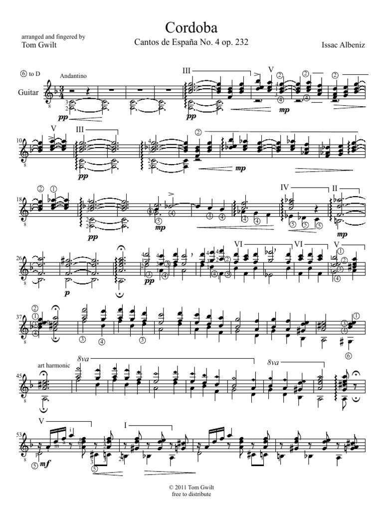 Isaac Albeniz - Cordoba (For Guitar) | PDF | Leisure
