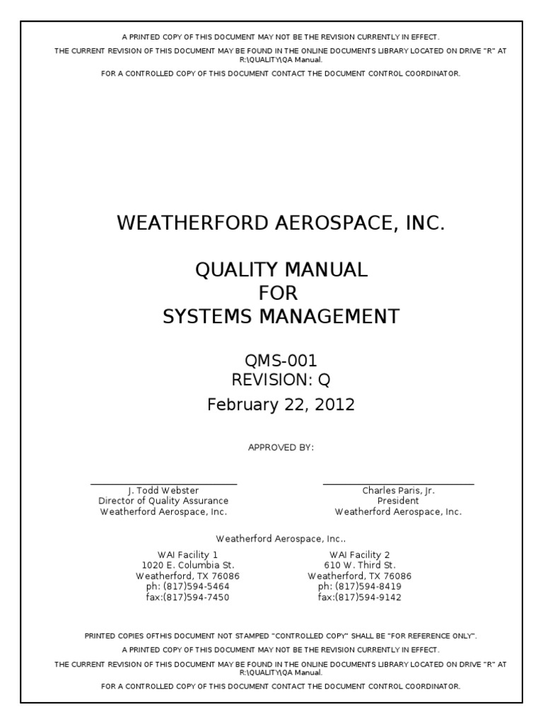 QMS-001 Quality Manual Revision Q | PDF | Quality Management System ...