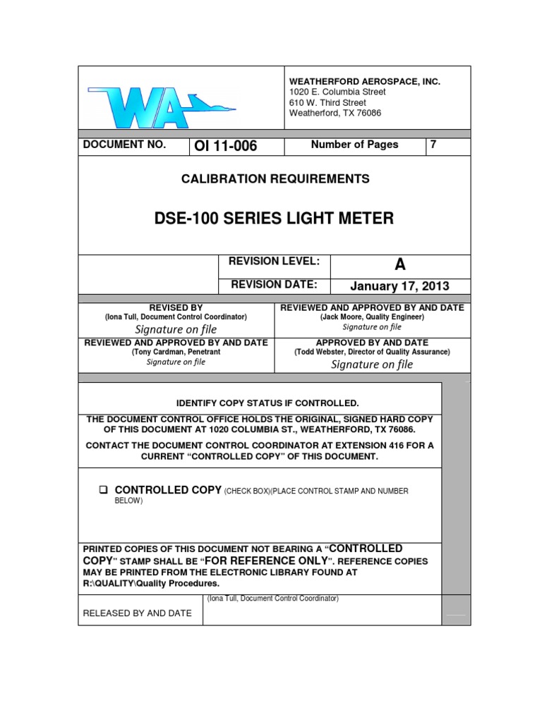 DSE-100X Light Meter Calibration Guide | PDF | Calibration | Scientific ...