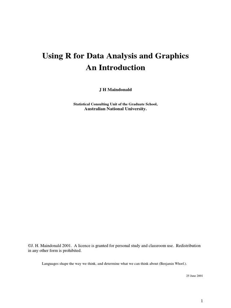Using R For Data Analysis And Graphics An Introduction Pdf R Programming Language Comma 