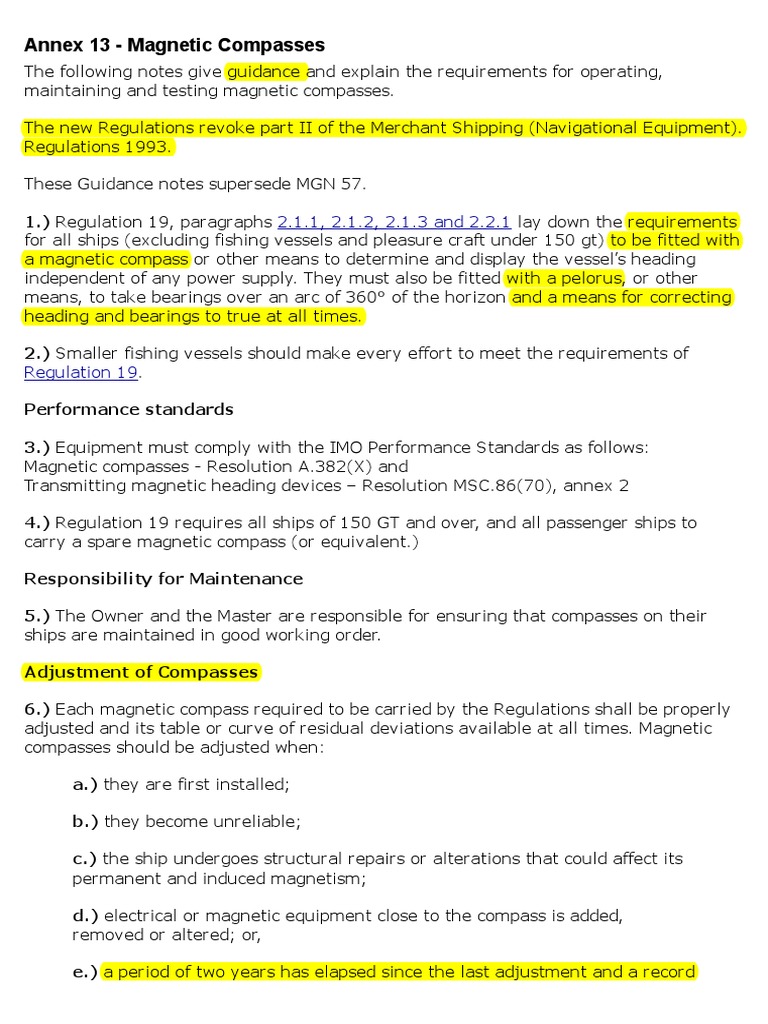 UK INTERPRETATION Solas Chapter V - Annex 13 - Magnetic Compasses PDF ...