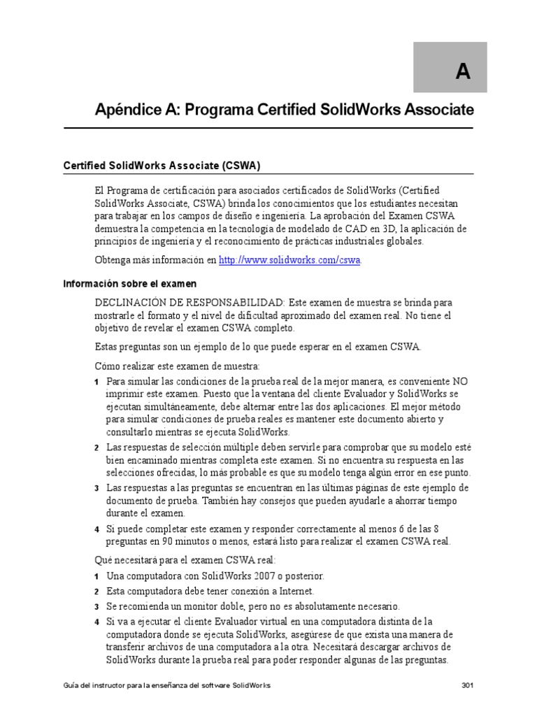 Ejemplo Test de Certificacion Solidworks | PDF | Prueba (evaluación ...