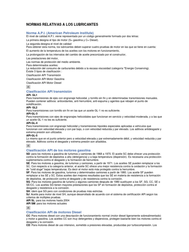 Normas API | PDF | Lubricante | Motor diesel