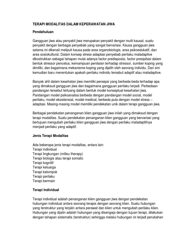 Terapi Modalitas Dalam Keperawatan Jiwa | PDF