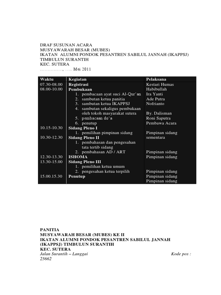 Contoh Draf Susunan Acara | PDF