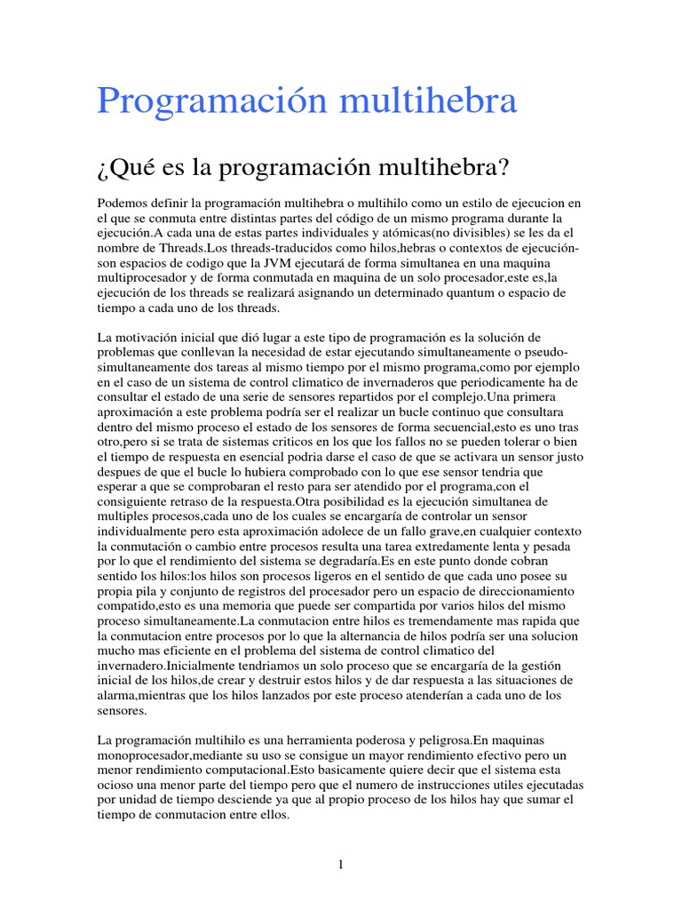 Programación Multihebra | PDF | Hilo (Computación) | máquina virtual de Java