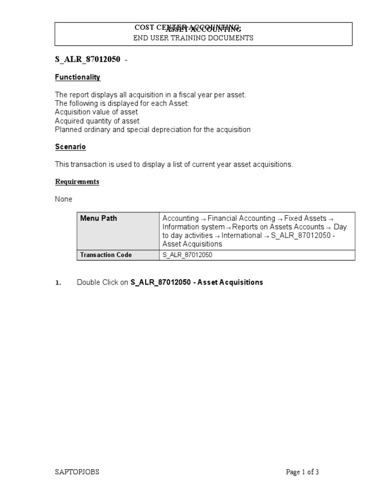TCODE - S - ALR - 87012050 Asset Aquisitions List | PDF | Finance ...