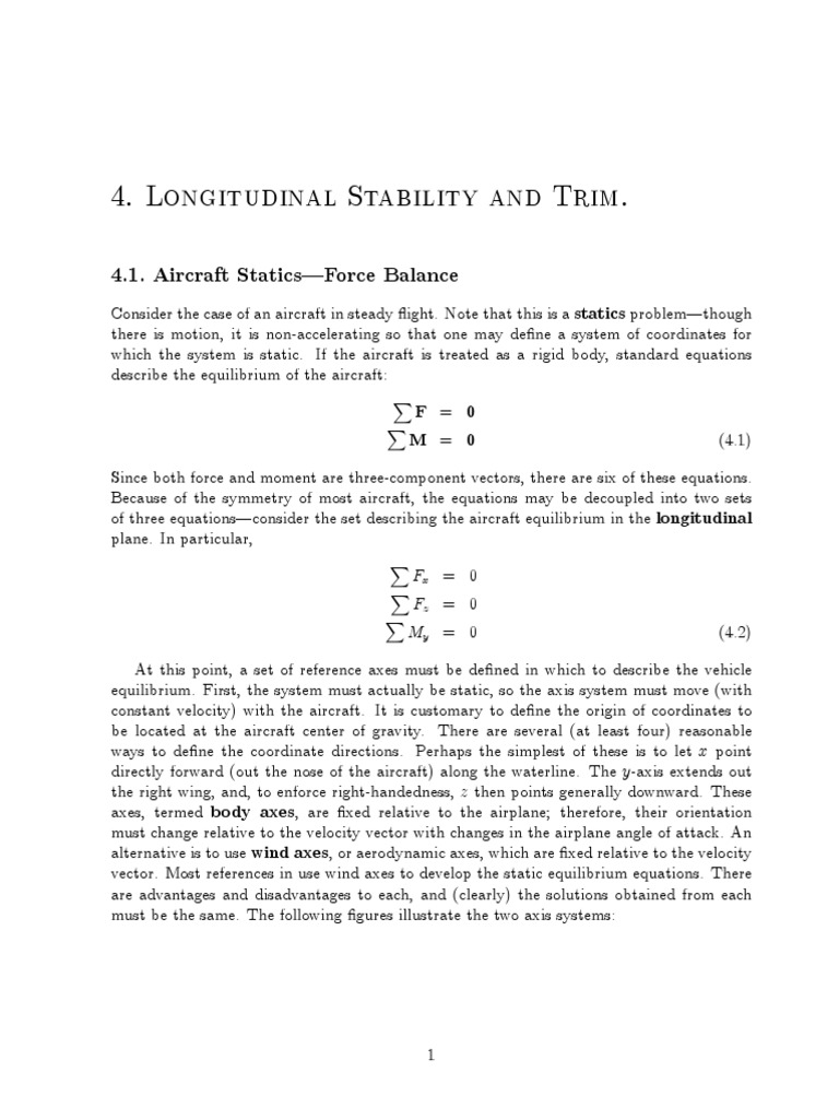 Longitudinal Stability and Trim.: 4.1. Aircraft Statics-Force Balance ...
