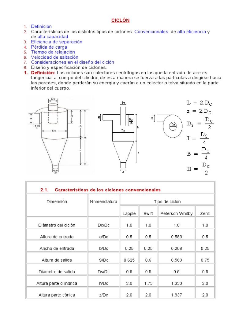 CICLON (Explicacion Del D50) | PDF | Ciencias fisicas | Gases